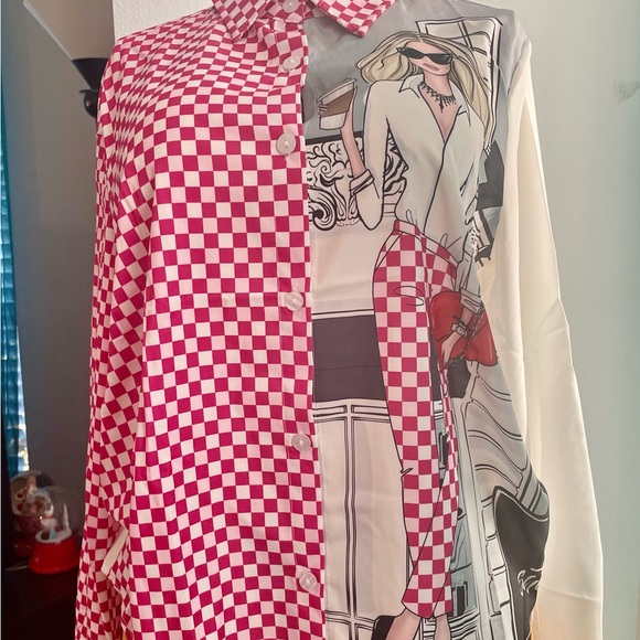 Tops | Red Checkered Graphic Buttonup Shirt | Poshmark